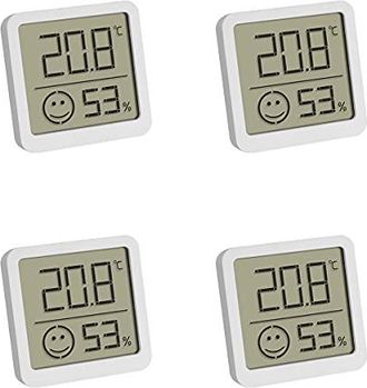 TFA Dostmann digitales Thermo-Hygrometer, 4er Set, 30.5053.02.04, Innentemperatur und Luftfeuchtigkeit, klein und handlich, zum Aufstellen oder Hängen, (L) 46 x (B
