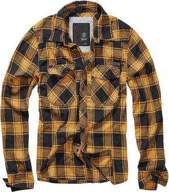 Brandit Checkshirt M&auml;nner Langarmhemd schwarz/gelb XXL 100% Baumwolle Basics