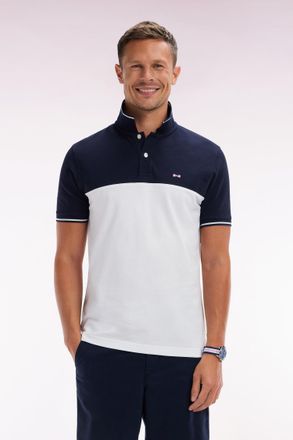 Eden Park Polo &Agrave; Manches Courtes En Piqu&eacute; Coton Blanc Col Jacquard Coupe Droite