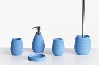 Beliani Badaccessoires Set 5-teilig Kunstharz blau Seiloptik Badausstattung Quilca