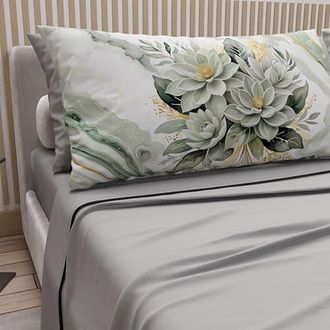 Petti Artigiani Italiani Bettwäsche aus Baumwolle mit Kissenbezügen mit Digitaldruck, Bettlaken für französisches Bett, Bettwäsche-Set mit Blumenmuster Salbei Grau, 100% Made 