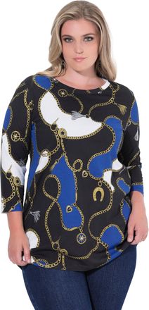 Miamoda Damen gro&szlig;e Gr&ouml;&szlig;en &Uuml;bergr&ouml;&szlig;en Plus Size T-Shirt, A-Linie, Kettenmuster, 3/4-&Auml;rmel capriblau 52 843226752-52