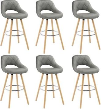 Woltu Tabouret Bar, Lot de 6, Chaise Haute Bar, Tabouret Haut avec Dossier et Repose-Pieds, Cadre en Bois, Si&egrave;ge en Similicuir, Gris, BH111gr-6