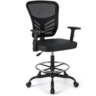 Costway Costway - Chaise &agrave; Dessin R&eacute;glable en Hauteur, Chaise de Travail Pivotante avec Accoudoir, Repose-Pieds R&eacute;glables, Soutien Lombaire, pour Bureau