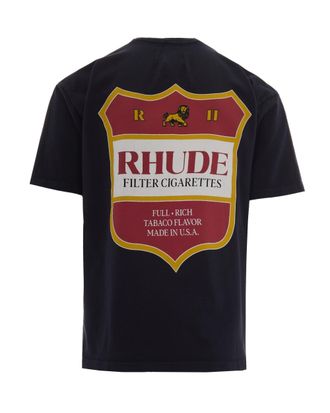 Rhude Mens T-Shirt Filtaro Crest Vintage Black Black-Red-Yellow Cotton T-Shirts Black/red/yellow And Polos
