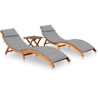 vidaXL vidaXL Sonnenliegen 2 Stk. mit Tisch und Auflagen Massivholz Akazie