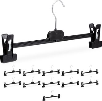 Relaxdays Hosenb&uuml;gel 12er Set, 2 Klammern, Clipkleiderb&uuml;gel f&uuml;r Hosen & R&ouml;cke, HBT: 15x35,5x2,5 cm, PP & Eisen, schwarz