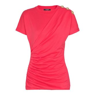 Balmain Drapiertes T-Shirt mit Kn&ouml;pfen - - Tops - Damen - Rosa - XS