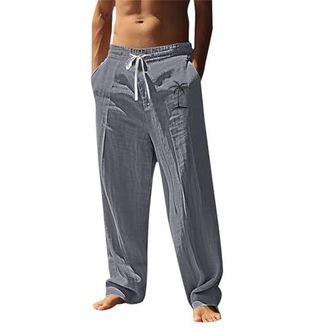 Generic Pantalon l&eacute;ger pour homme imprim&eacute; cocotier pantalon d&eacute;contract&eacute; taille &eacute;lastique pantalon en lin jambe droite pantalon de vacances pantalon de vacance