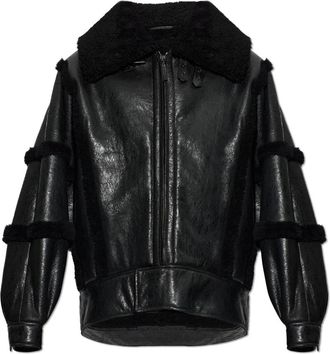 Balenciaga Lederjacke mit hohem Kragen und Shearling-Details und -Futter - - Jackets - Herren - Schwarzk - M