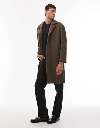 AllSaints Trent - Wollmantel in Khaki-Brown