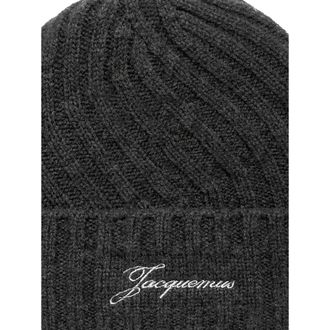 Jacquemus ACU00767 Ribbed Cashmere-Merino Beanie - Gray