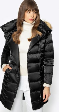 Wittchen Damen-Daunenjacke mit asymmetrischem Verschluss, schwarzes Nylon
