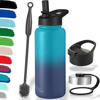 Milu Bouteille en acier inoxydable 500ml, 750ml, 1000ml (+3 couvercles) - Bouteille thermo avec paille, bouteille deau, pour boissons chaudes, froides et g