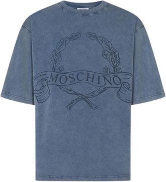 Moschino unisex, Tops, Bleu, Taille: M T-shirt en jersey de coton Laurel Crown