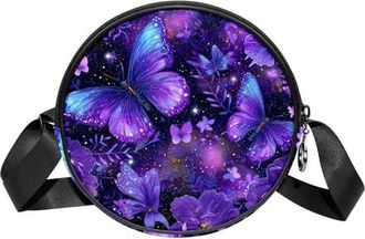 Generic Sac &agrave; bandouli&egrave;re Circle pour femme, petit sac &agrave; bandouli&egrave;re violet &eacute;tincelant avec fermeture &eacute;clair, bretelles r&eacute;glables, sac &agrave; main rond d&eacute;contract&eacute;