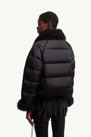 Moncler Quilted Nylon with Shearling Collar Down Jacket - Black