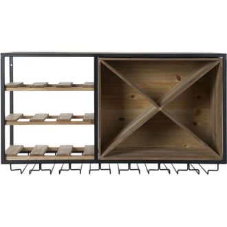 PEGANE Meuble de bar en bois de sapin naturel et m&eacute;tal noir - longueur 80 x profondeur 24 x hauteur 44 cm