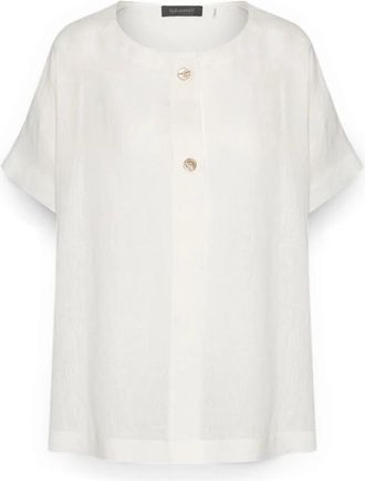 Elena Miro Femme, Blouses et Chemises, Blanc, Taille: 48 FR T-shirt en Lin et Coton