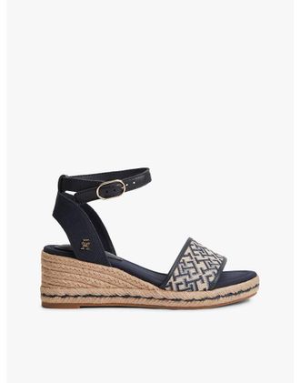 Tommy Hilfiger Espadrilles compens&eacute;es en jacquard avec plaque &agrave; logo - Bleu fonc&eacute;