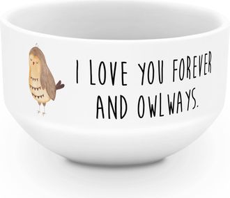 Mr. & Mrs. Panda Müslischale Eule Zufrieden - Geschenk, dessertschale, Müsli Schalen, Liebe Spruch, salatschälchen, Suppenschüssel, Liebesspruch, Wortspiel, Owl, frühs