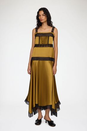 Ganni Kleid aus gr&uuml;nem Seidensatin Ecru Olive