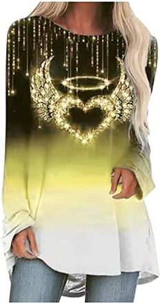 Generic T-shirts imprim&eacute;s T-shirt &agrave; manches longues ample pour femmes avec impression damour de la Saint-Valentin comme mode dhiver T-shirts personnalis&eacute;s T-s