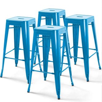 Oviala Oviala - Lot de 4 tabourets de bar en acier bleu brillant