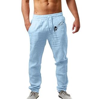 Generic Pantalon en lin pour hommes &eacute;t&eacute; : pantalon de plage avec taille &eacute;lastique pantalon d&eacute;t&eacute; avec imprim&eacute; pantalon d&eacute;contract&eacute; pantalon en tissu l&eacute;ger resp