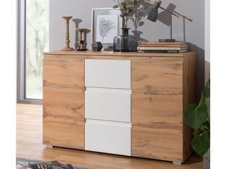 Möbelando Kommode Beistellschrank Sideboard Anrichte Standschrank Schrank Ravenna III Honig-Eiche/Weiß