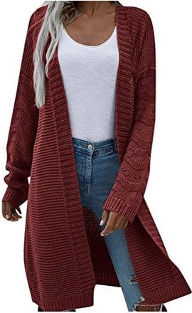 Generic Cardigan long pour femme, cardigan long pour femme, coupe ample, v&ecirc;tements dext&eacute;rieur tricot&eacute;s de couleur pure, manteaux &agrave; manches longues, pull exten
