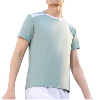 Generic T-shirt &agrave; col rond uni d&eacute;contract&eacute; classique polyvalent extensible l&eacute;ger respirant basique &agrave; manches courtes pour course &agrave; pied gym, Vert (02), 4XL