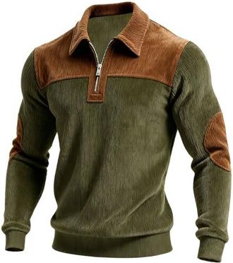 Generic Pull Homme Velours C&ocirc;tel&eacute; Grande Taille Tendance 2026 - Doubl&eacute; Polaire Thermique Patch Coude Bloc Couleur Col Montant, Sweater Chaud & Anti-Vent(Black