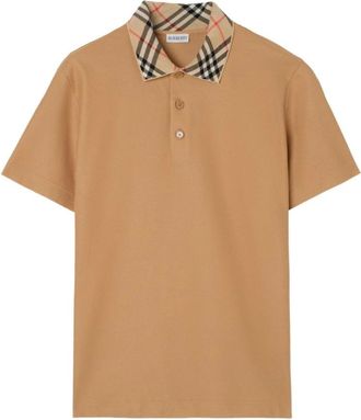 Burberry Polo en coton &agrave; col &agrave; carreaux - Homme - Tops - Beige - Taille: 2XL