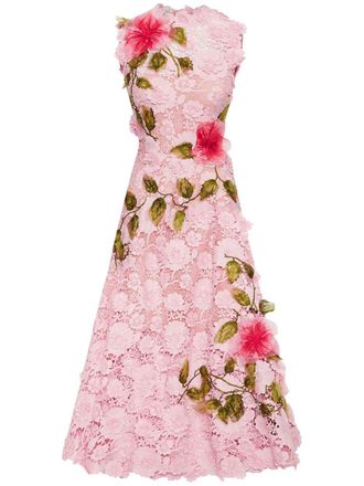 Oscar De La Renta &Auml;rmelloses Hibiscus Guipure-Kleid - Rosa