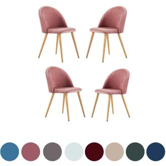 Life Interiors Ensemble de 4 chaises de salle &agrave; manger en velours Lucia - Chaises de salle &agrave; manger modernes avec rembourrage et dossier incurv&eacute; et pieds en bois