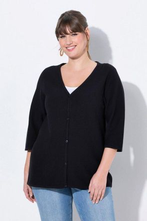 Ulla Popken Strickjacke Strickjacke V-Ausschnitt 3/4-Arm Biobaumwolle