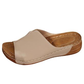 Generic Mules orthop&eacute;diques basses pour femme - Sandales orthop&eacute;diques vintage en cuir &agrave; bout ouvert - Soutien de la vo&ucirc;te plantaire - Chaussures confortables
