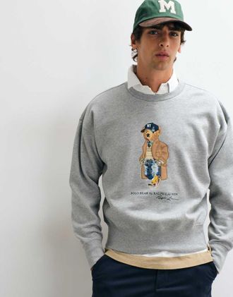 Polo Ralph Lauren Sweatshirt mit B&auml;ren-Print in Grau