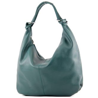 modamoda.de 337 Damen Leder Schultertasche Shopper Large handmade in Italy, Farbe:Petrol