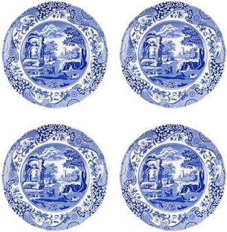 Spode Lot de 4 assiettes &agrave; salade italiennes bleues, 19 cm, fa&iuml;ence fine, fabriqu&eacute;es en Angleterre, passent au lave-vaisselle (bleu/blanc, 20,3 cm)