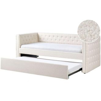 Beliani Ausziehbett Boucl&eacute; GASSIN 90 x 200 cm Cremewei&szlig;