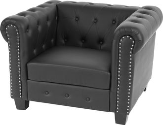 Mendler Luxus Sessel Loungesessel Relaxsessel Chesterfield Kunstleder eckige F&uuml;&szlig;e - schwarz