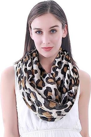 Lina & Lily Foulard l&eacute;ger imprim&eacute; l&eacute;opard pour femme, Blanc, noir, marron., taille unique