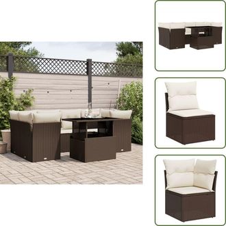 vidaXL 7-tlg. Garten-Sofagarnitur mit Kissen Braun Poly Rattan - Gartensorgsgarnitur - PE-Rattan M&ouml;bel - Outdoor Sofa Set - Gartenlounge - Balkonm&ouml;bel - The