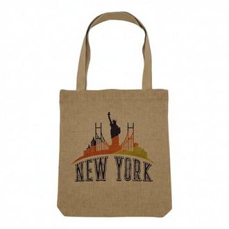 Fabulous Sac Shopping Tote Bag Aspect Lin - New York Skyline Voyage Etats Unis Vacances - Sac de Courses Toile Epaisse 360g Beige Naturel Cabas Port&eacute; Epaule So