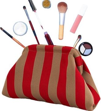 Generic Pochette tricot&eacute;e, pochette de plage pour femme - Sac ondul&eacute; couleur block | Pochette &agrave; boulettes avec fermeture &agrave; baiser en tissu d&eacute;contract&eacute; au croc