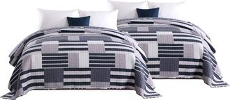 Woltu 2 x Tagesdecken Bettüberwurf Steppdecke Patchwork Wendedesign Bettdecke Stepp Decke Doppelbett unterfüttert und gesteppt, 170x210 cm