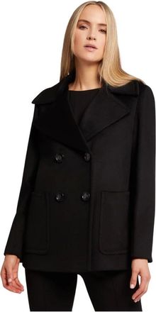 Elena Miro Femme, Manteaux, Noir, Taille: 48 FR Caban droit en drap de luxe