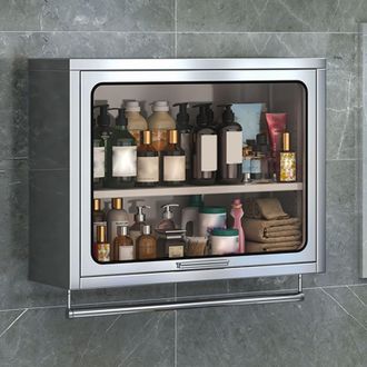 Generic Metallschrank Wandschrank Edelstahl Tür Nach Oben Öffnend Mit Kleiderstange Am Boden Geschlossener Stauraum for Wohnzimmer, Küchen Und Badezimmer Häng